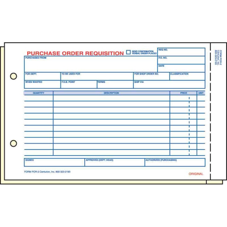 2 Part Purchase Order Requisition | Centurion Store Supplies