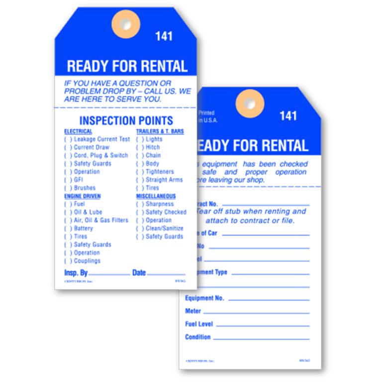 "Ready For Rental" Tag | Centurion Store Supplies
